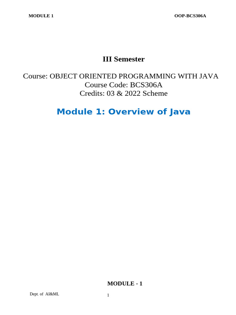 Oopmodule 1 Notes Pdf Java Virtual Machine Class Computer Programming