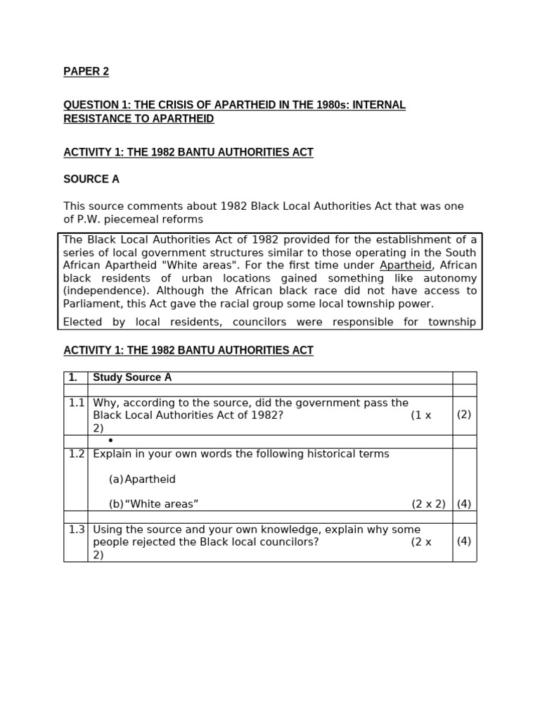 Internal Resistance To Apartheid Activities. | PDF | Apartheid | South ...