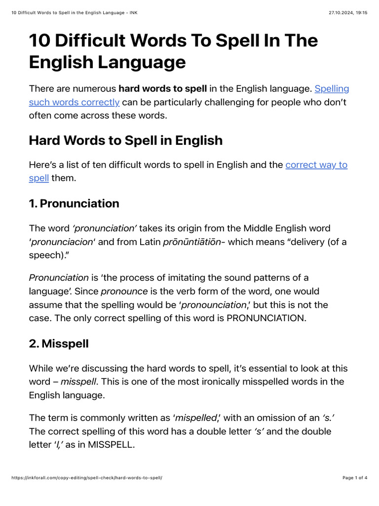 10 Difficult Words To Spell in The English Language - INK | PDF ...