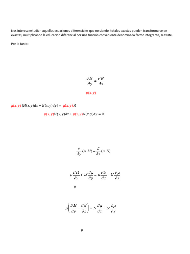 Ecuaciones Diferenciales Reducibles A Totales Exactas | PDF | Ecuaciones | Ecuaciones diferenciales