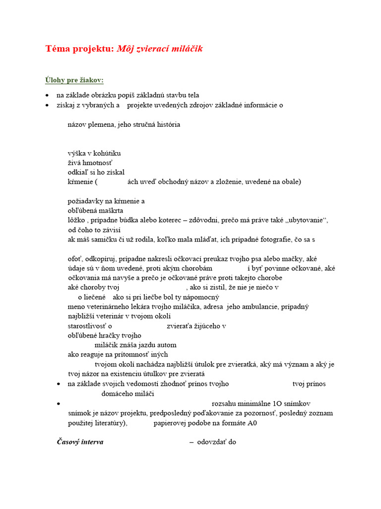 ROCNIKOVY PROJEKT Moj Zvieraci Milacik | PDF