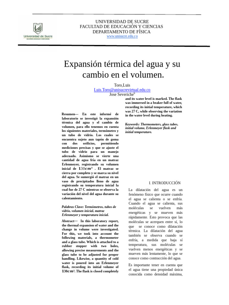 Expansión Térmica del Agua y Volumen | PDF | Expansión térmica | Gases
