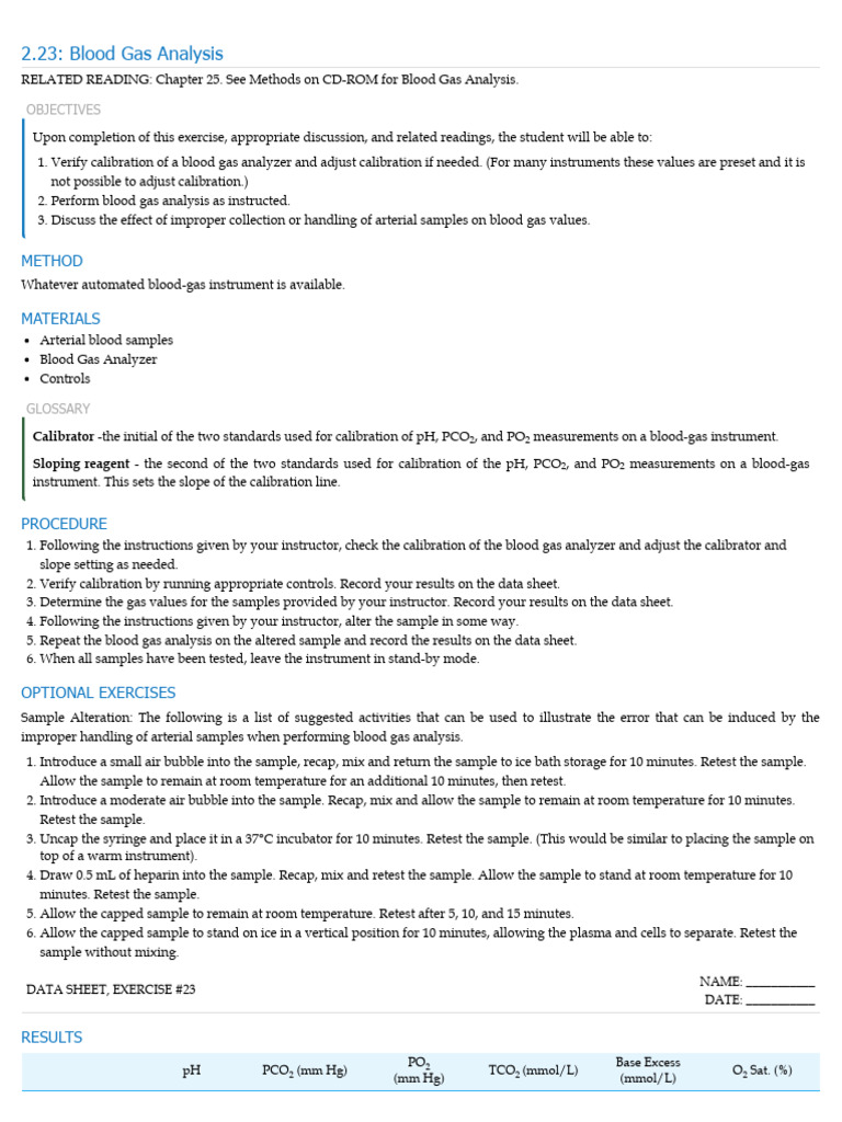 2.23 - Blood Gas Analysis - Medicine LibreTexts | PDF | Calibration