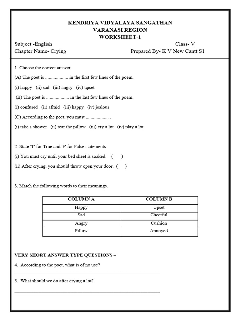 Class-5 Ch-7 English Worksheet | PDF | Expert | Teachers