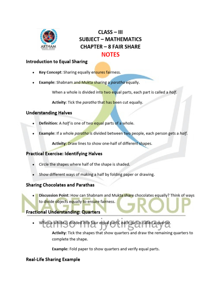Class 3 Maths: Fair Share Concepts | PDF | Teachers | Learning