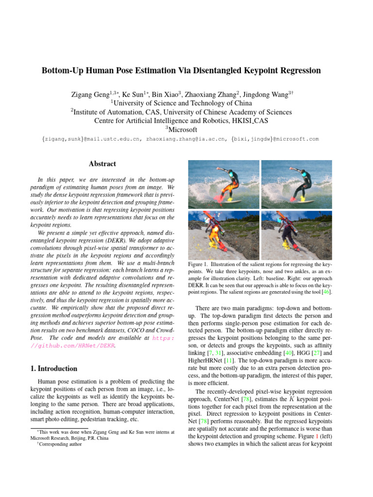 Bottom Up Human Pose Estimation Via Disentangled Keypoint Regression Pdf Applied Mathematics