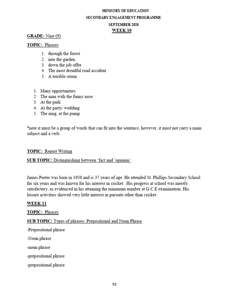 Grade 9 English Language Week 10 Answersheet | PDF | Language Arts ...