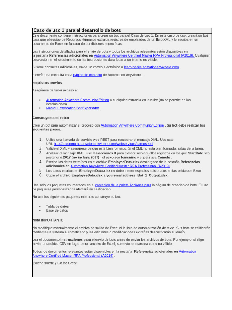 Caso de Uso 1 para El Desarrollo de Bots | PDF | Internet Bot | Archivo ...