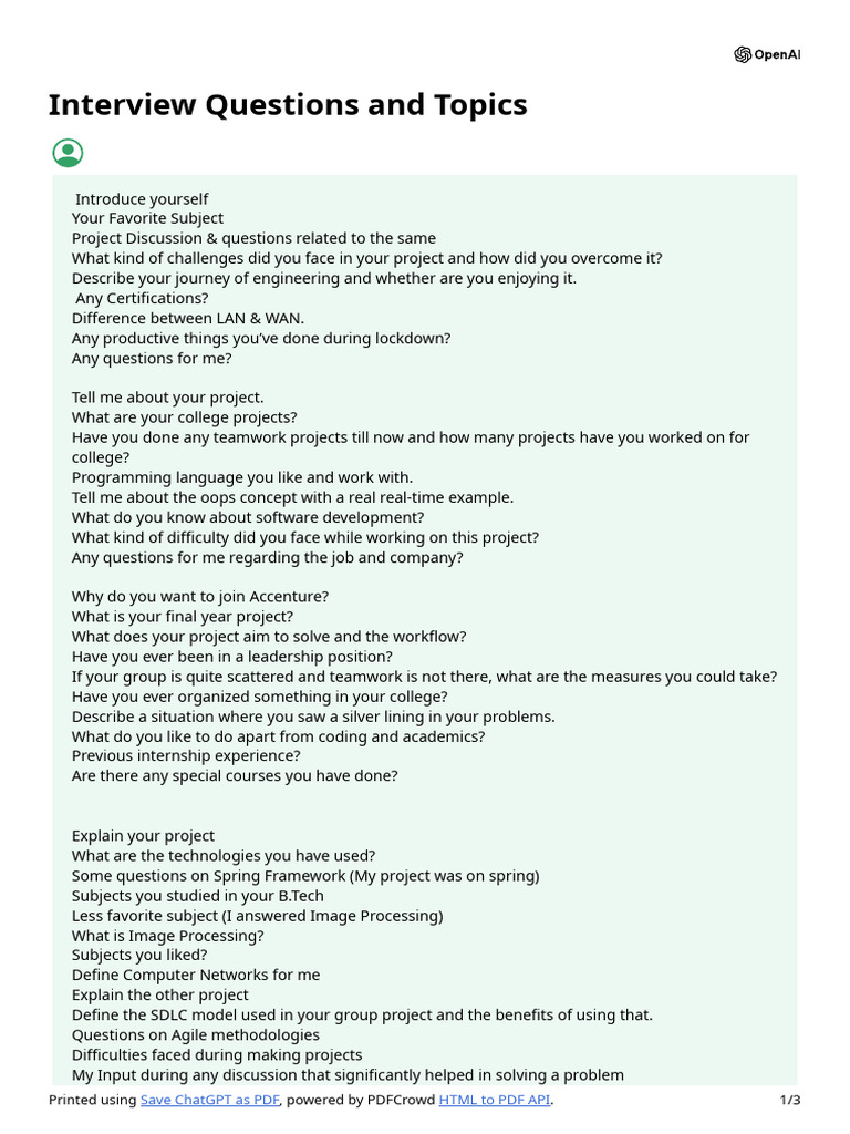 Interview Questions and Topics | PDF | Software Development Process | Computer Programming