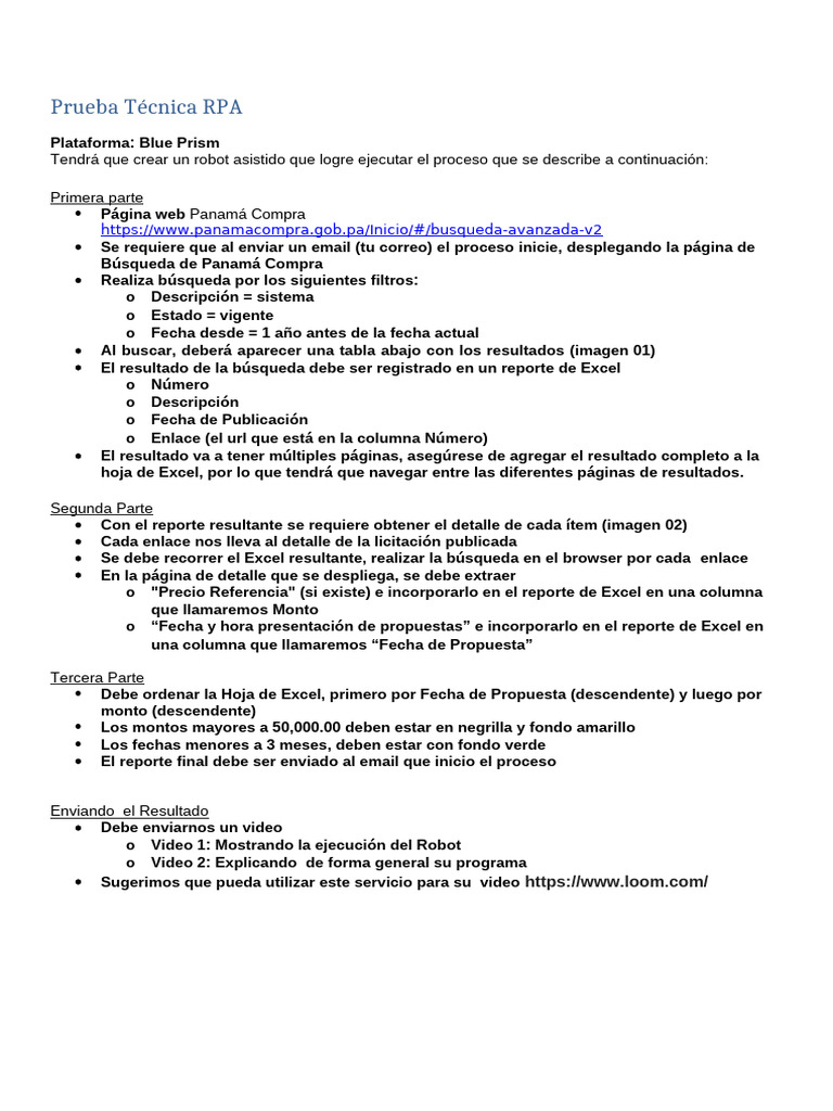 Bprosys - Prueba Técnica RPA - Blue Prism | PDF