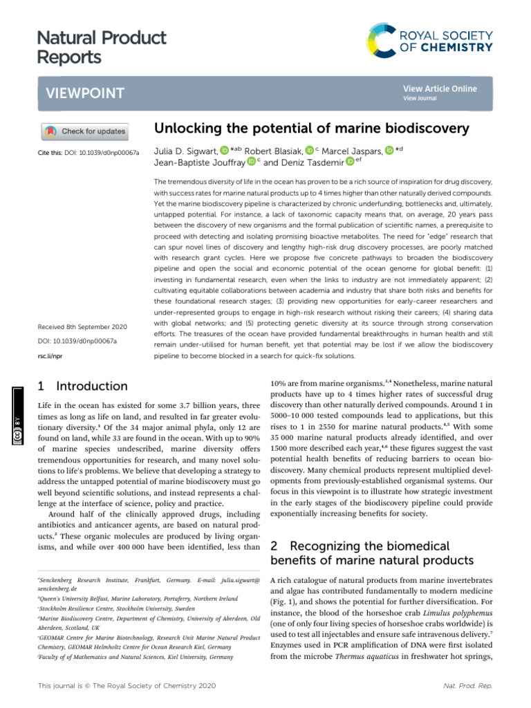 BIOP-5 Unlocking The Potential of Marine Biodiscovery | PDF | Natural ...