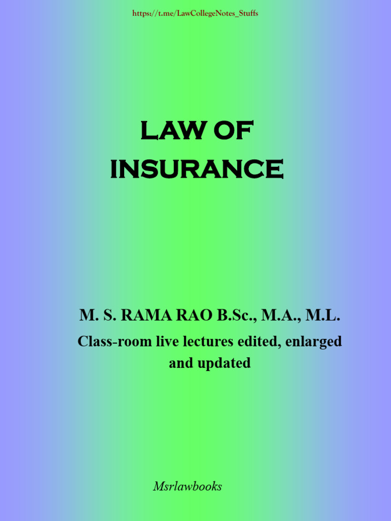 Law of Insurance Rama Rao Notes | PDF | Insurance | Law Of Agency