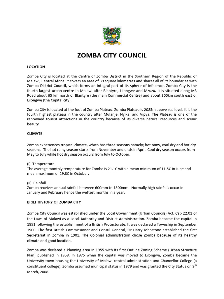 Zomba City: Growth and Challenges | PDF | Economies