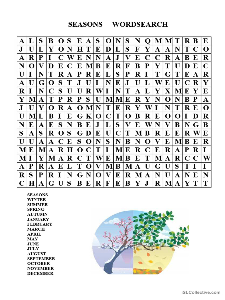Seasons wordsearch (сontinue) | PDF