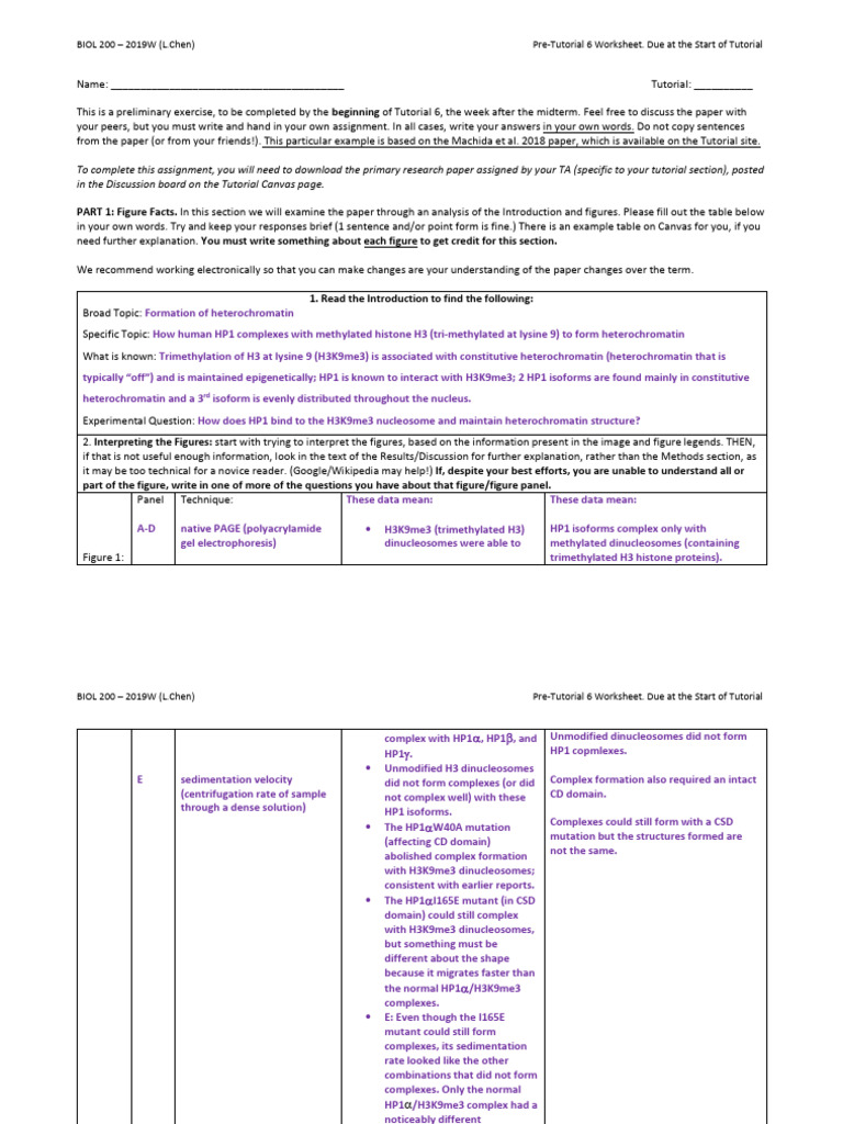 Pre-Tutorial 6 Worksheet based on Machida et al. 2018 | PDF | Chromatin | Immunoprecipitation