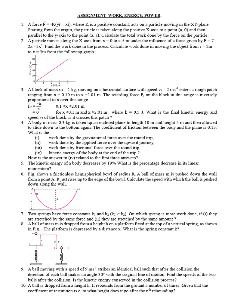WORK POWER ENERGY - ASSIGNMENTy | PDF | Force | Collision