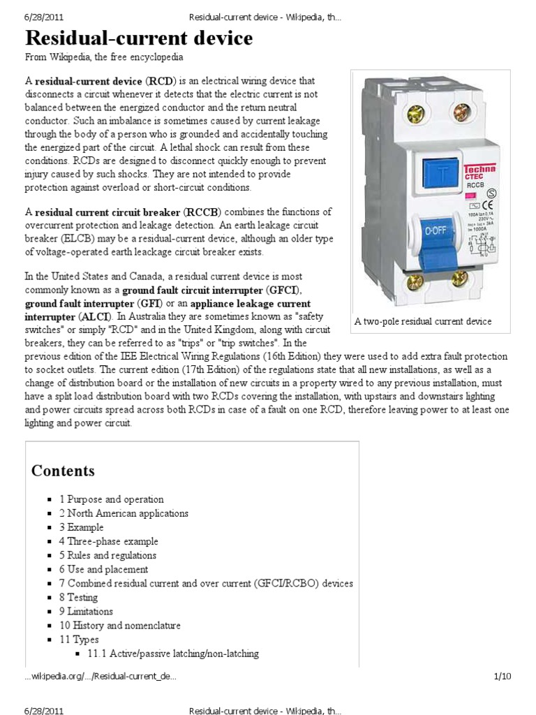 Residual-Current Device - Wikipedia, The Free Encyclopedia | PDF ...