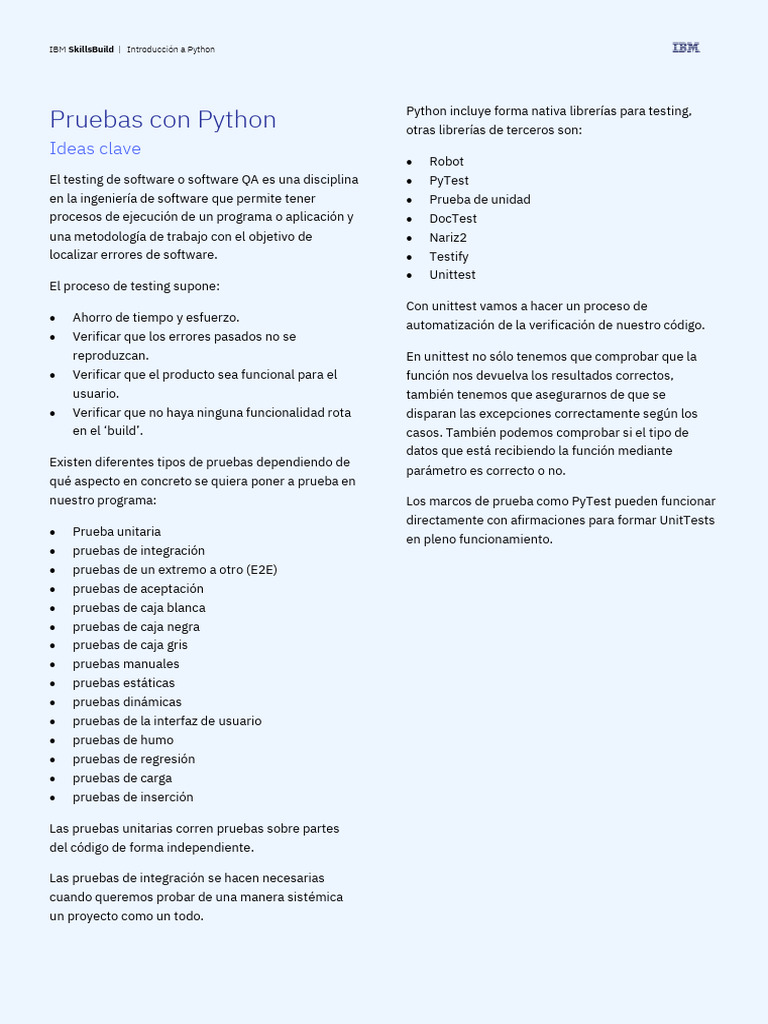 Python_Tema7_IdeasClave_v1 | PDF | Pruebas de software | Arquitectura de sistemas