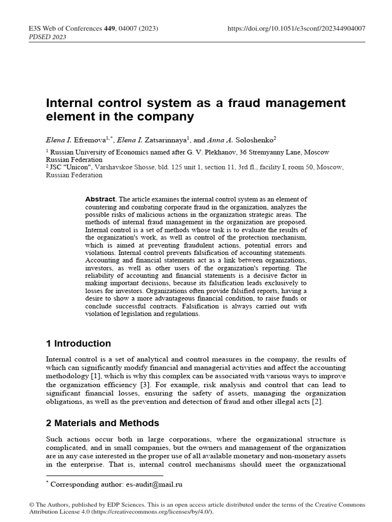 Internal Control System As A Fraud Management Elem | PDF | Internal ...
