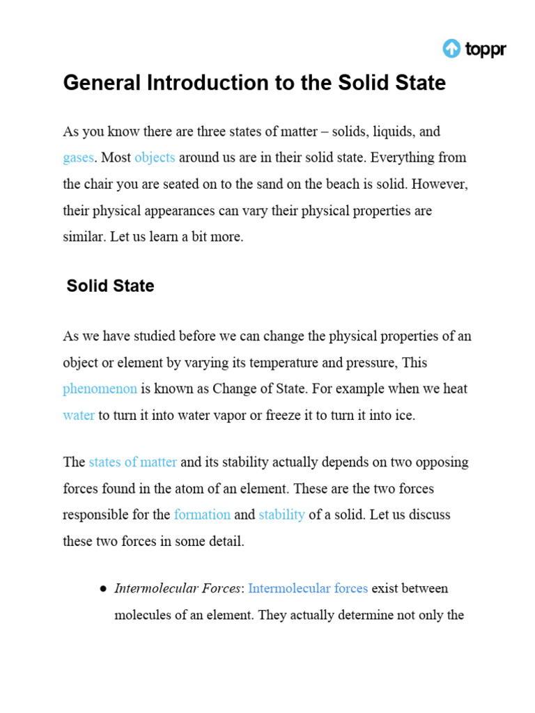 CBSE Class 12 Chemistry Chapter 1 The Solid State Revision Notes | PDF ...