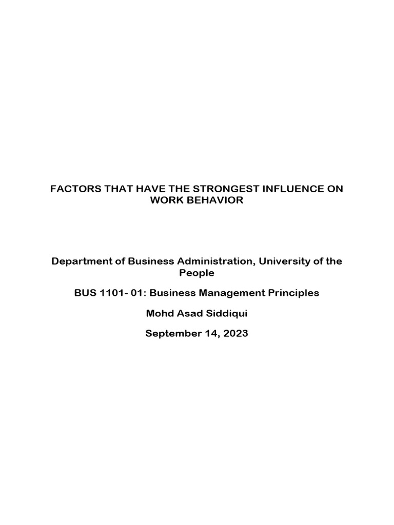 factors that influence work behavior | PDF | Turnover (Employment) | Leadership