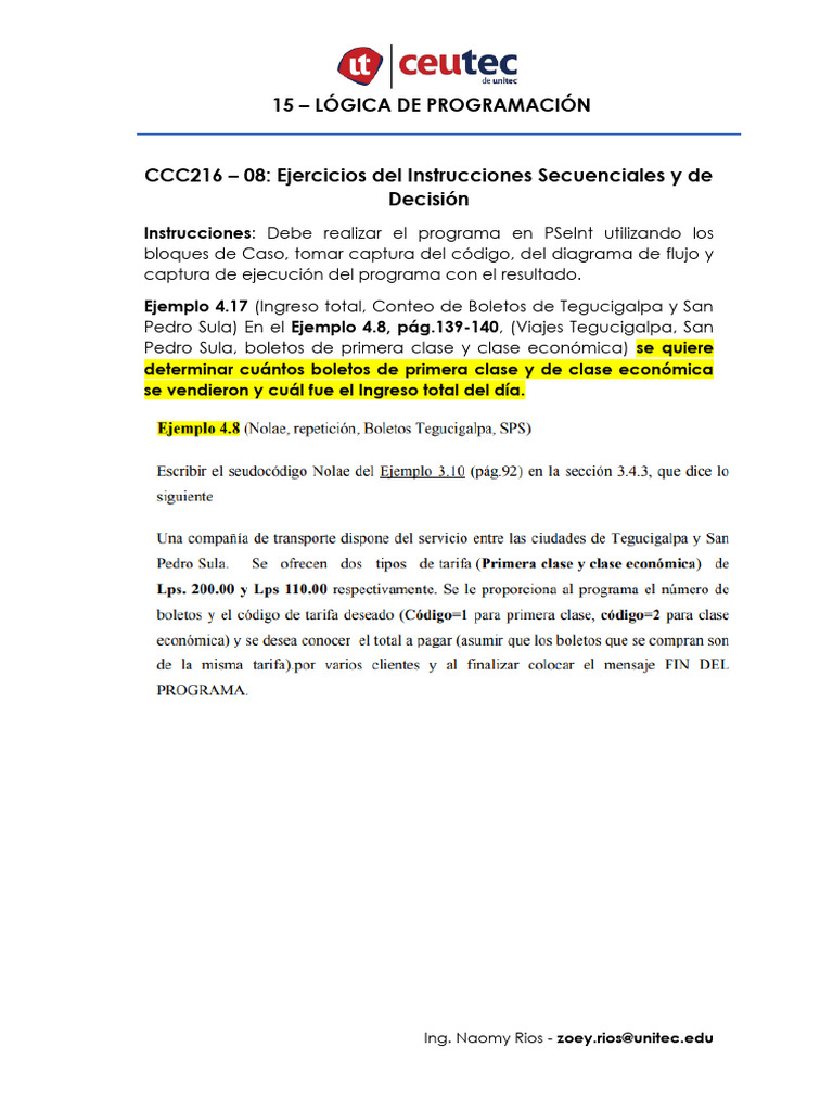 CCC216 - 08 Ejercicios Del Instrucciones Secuenciales y de Decisión | PDF