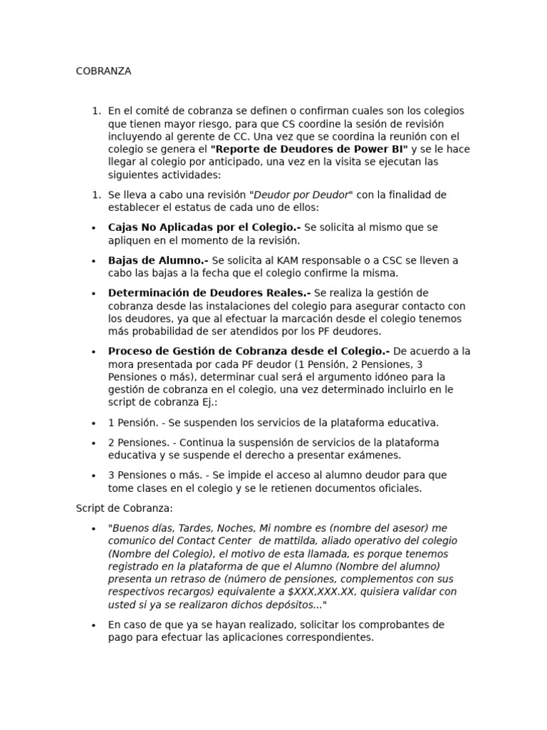 Cobranza Pdf Crédito Finanzas Y Dinero