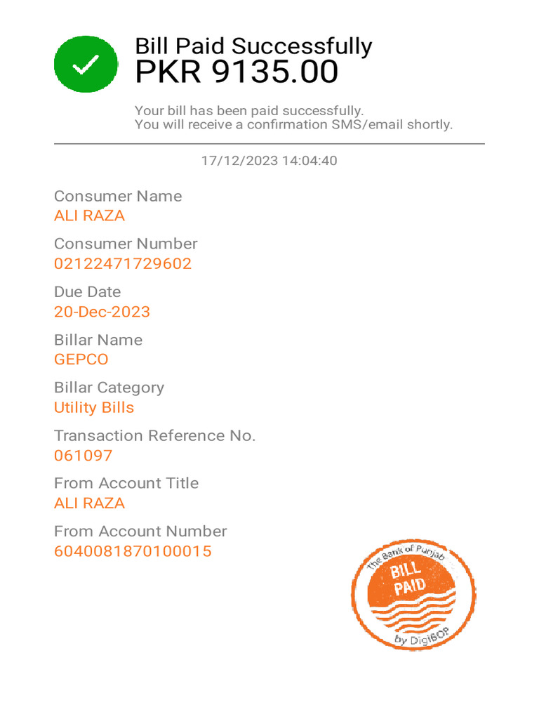 Utility Bill Payment Confirmation | PDF | Law