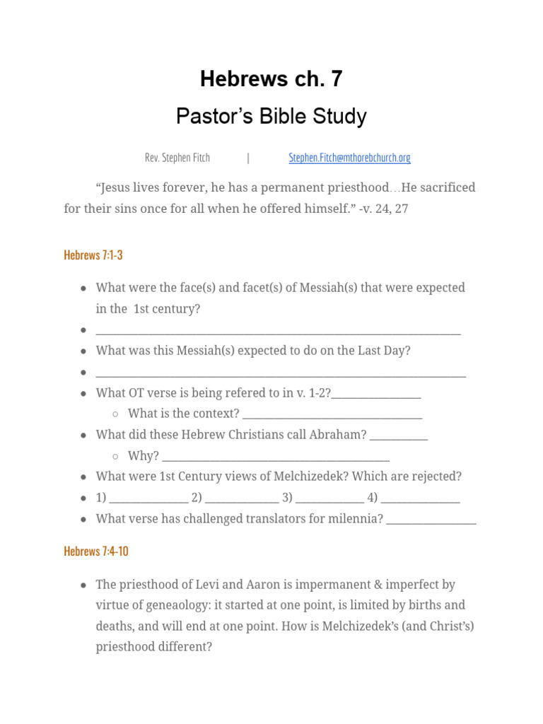 Hebrews 7 Bible Study Guide | PDF | Epistle To The Hebrews | Priest