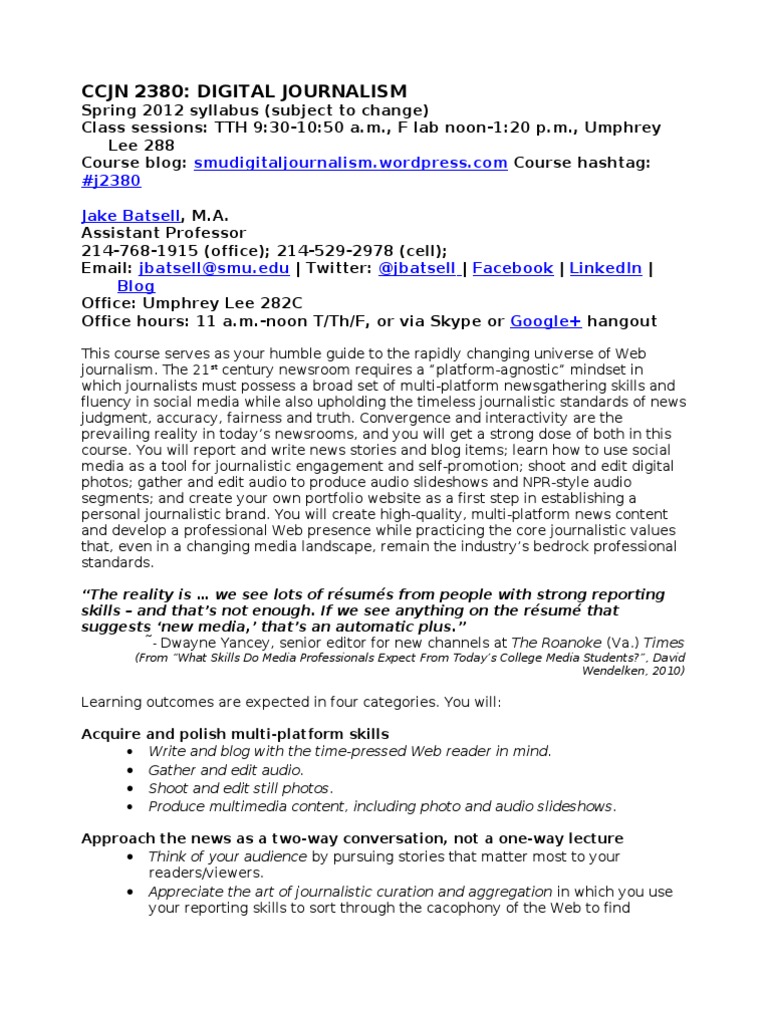 Digital Journalism Syllabus | PDF | Plagiarism | Journalism