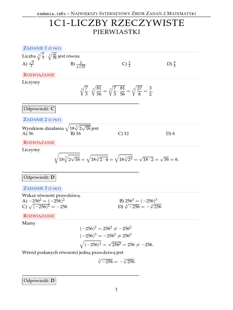 1C1 Pierwiastki Rozw | PDF