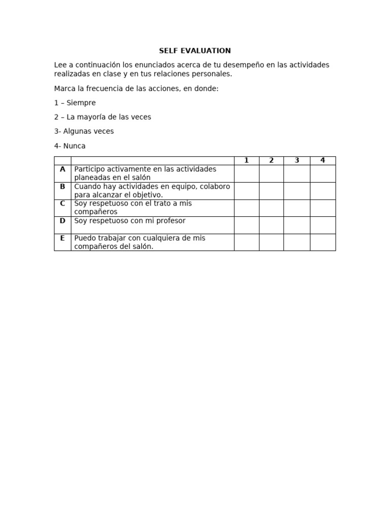 Self Evaluation | PDF