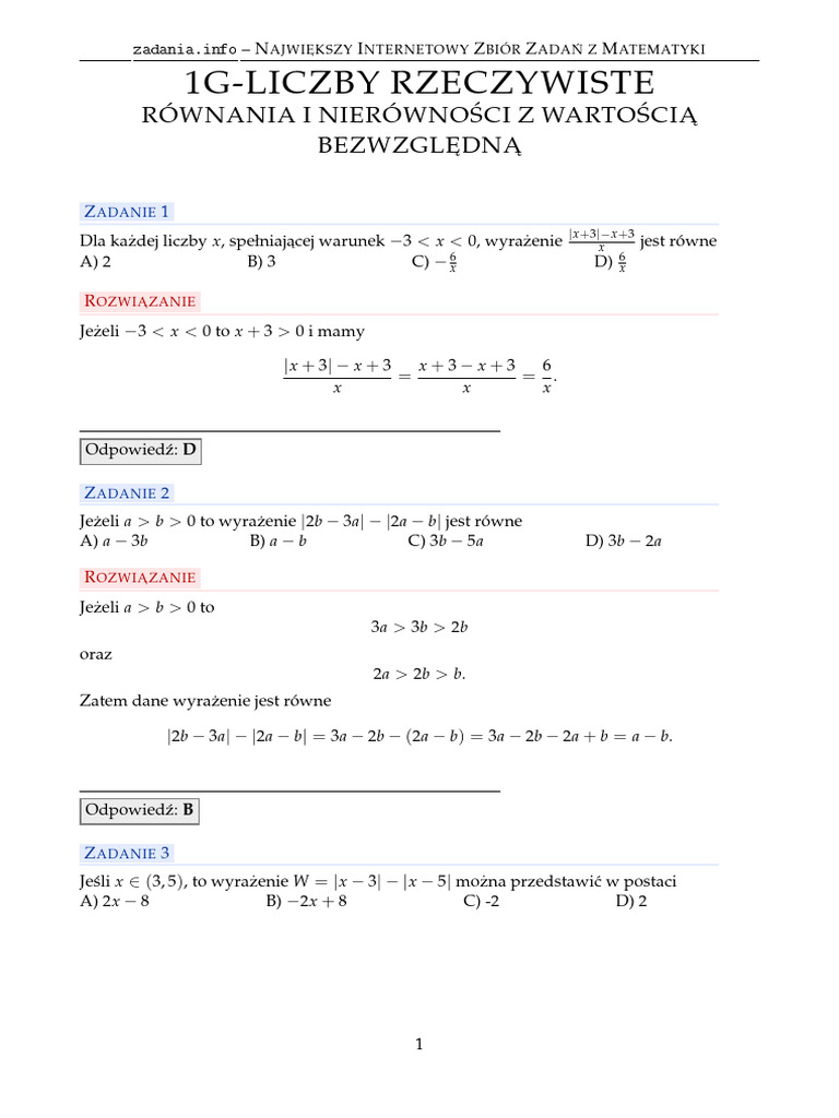 1g-Liczby Rzeczywiste-Ra I Nier Z Wart - Bezwzględną Rozw | PDF