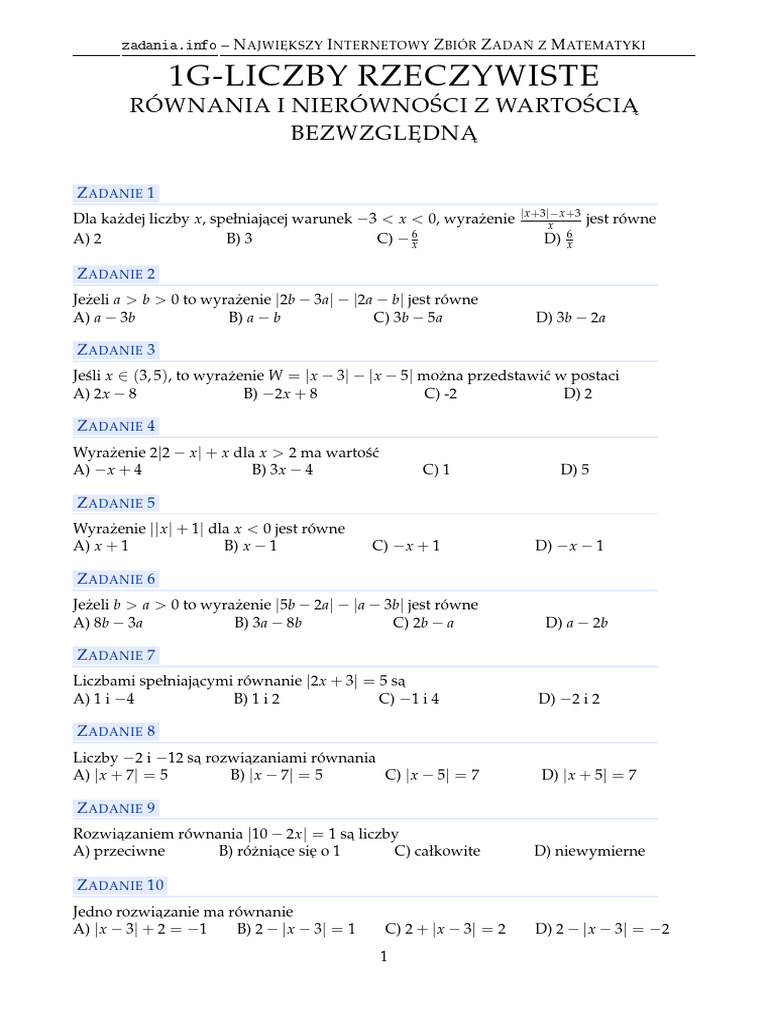 1g-Liczby Rzeczywiste-Ra I Nier Z Wart - Bezwzględną | PDF