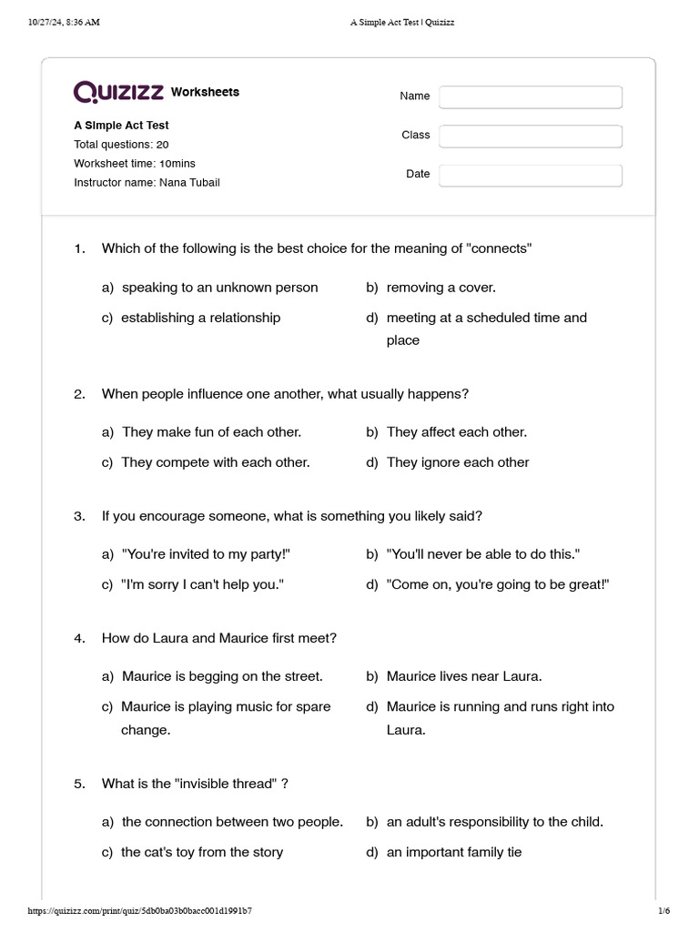 A Simple Act Test - Quizizz | PDF