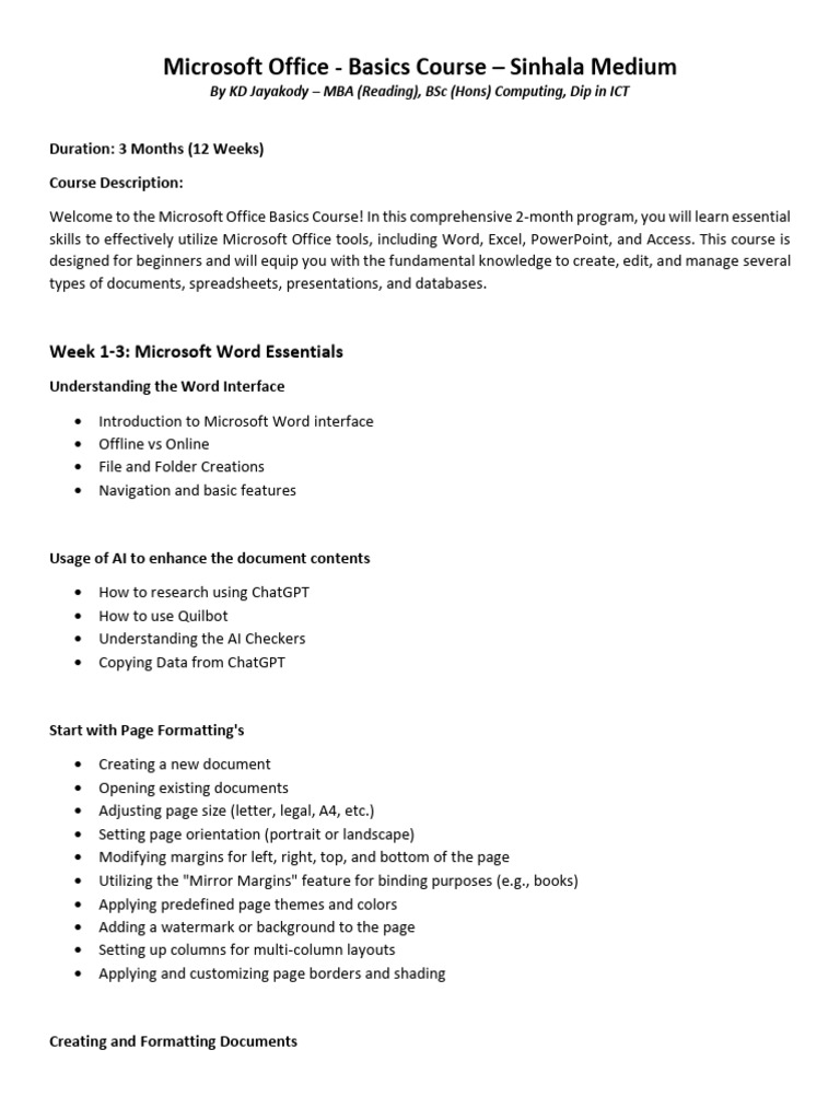 MS Office With KD - Curriculum | PDF | Microsoft Excel | Databases
