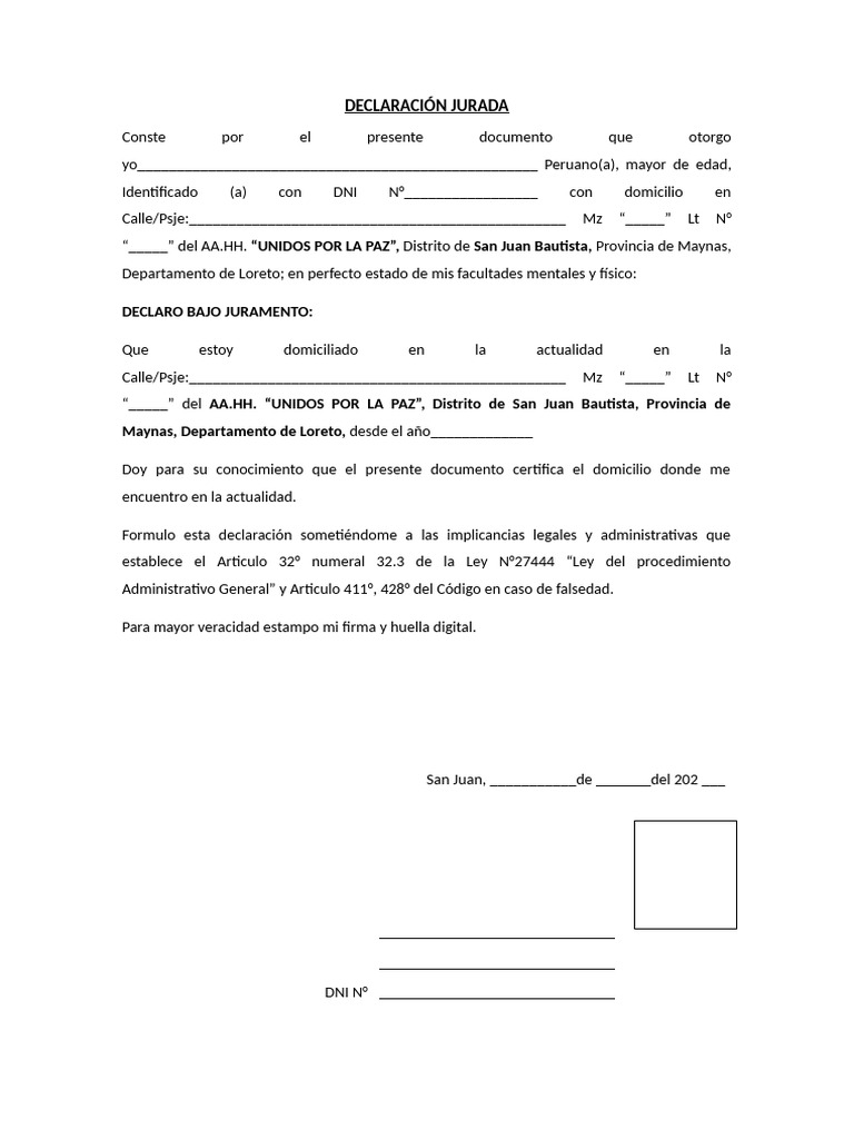 DECLARACIÓN JURADA | PDF | Documento de identidad | Gobierno