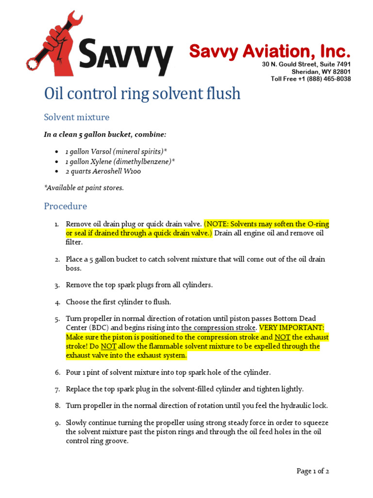 savvy-oil-control-ring-solvent-flush | PDF | Piston | Rotating Machines