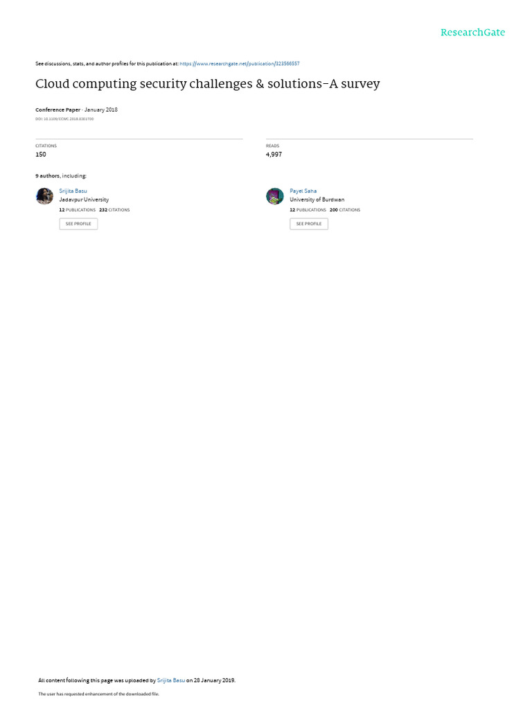 A Survey On Cloud Computing Security Issues and Challenges | PDF | Cloud Computing | Malware