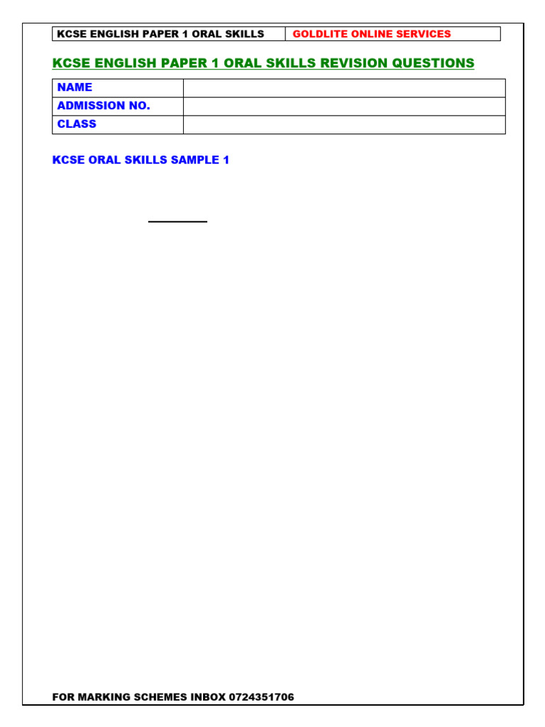 KCSE Oral Skills Revision Guide | PDF | Poetry | English Language