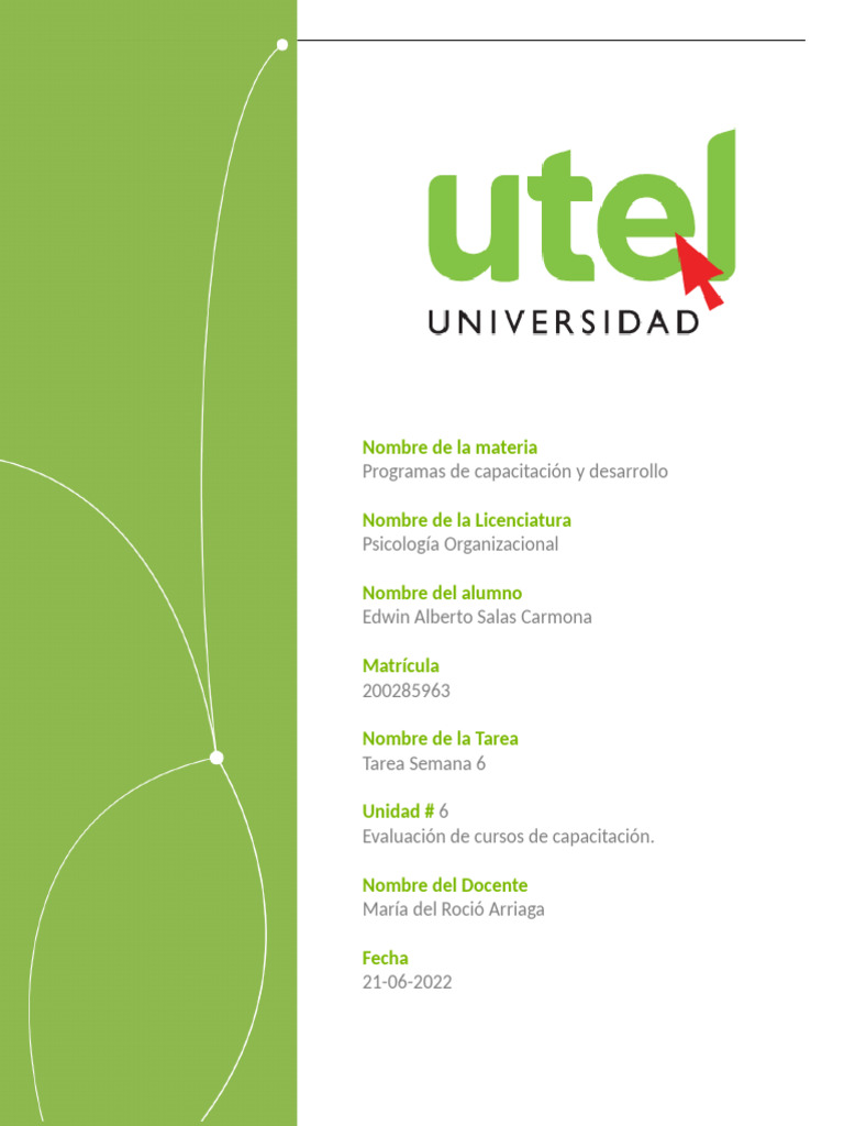 TAREA 6 SEMANA 6 Programas de Capacitaci N y Desarrollo | PDF | Evaluación | Business