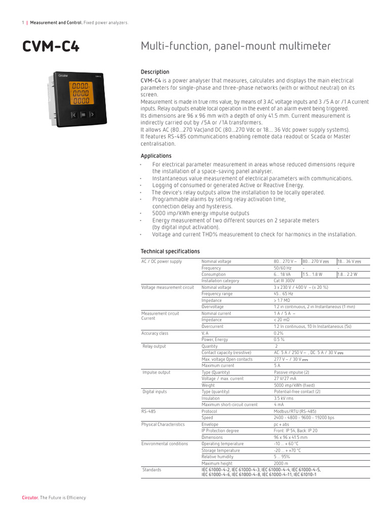 Circutor Cvm c4 Multimeter | PDF | Power Supply | Alternating Current