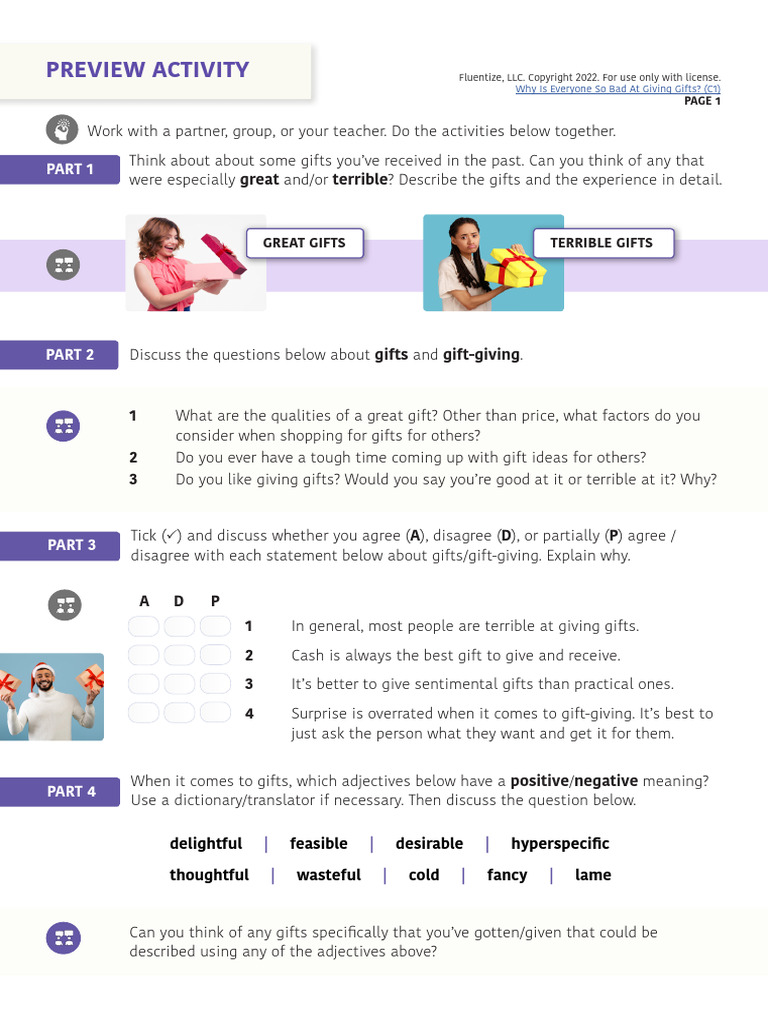 Whyiseveryonesobadatgivinggifts Lessonplan | PDF | Gift | Linguistics