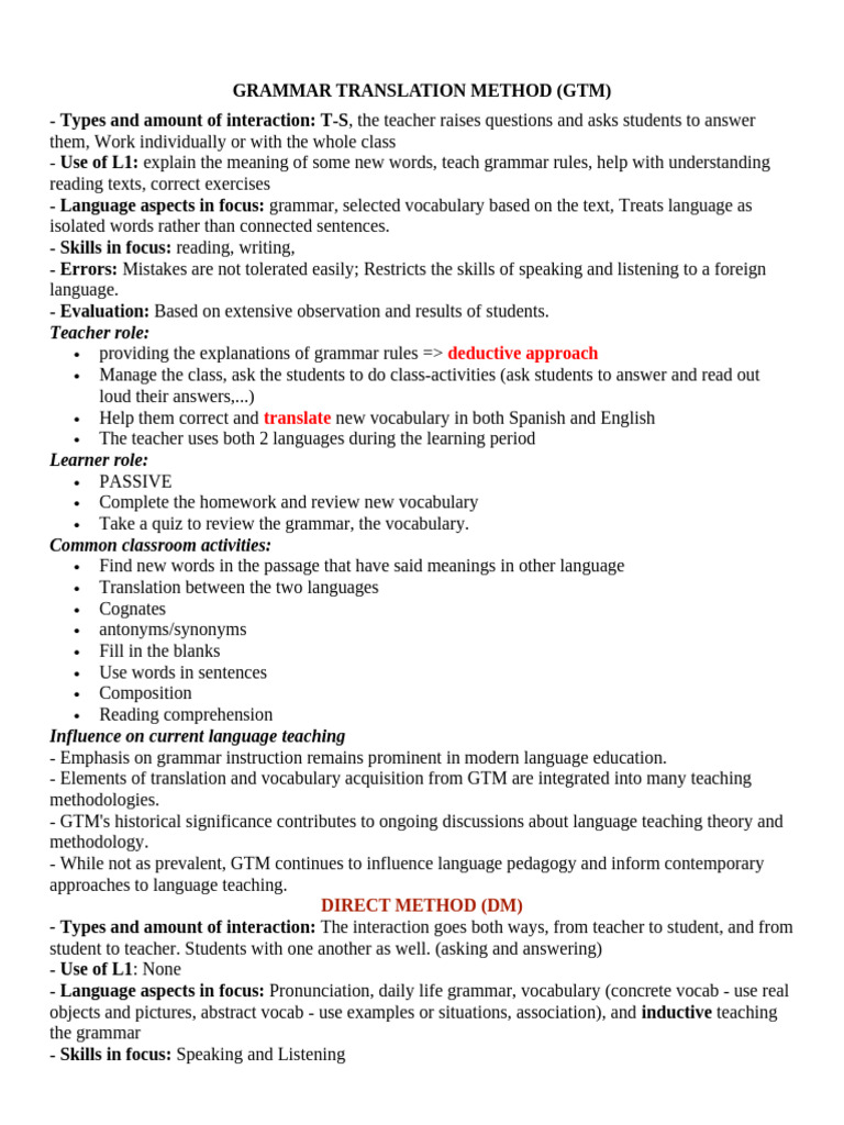 Grammar Translation Method Overview | PDF | Language Education | Vocabulary