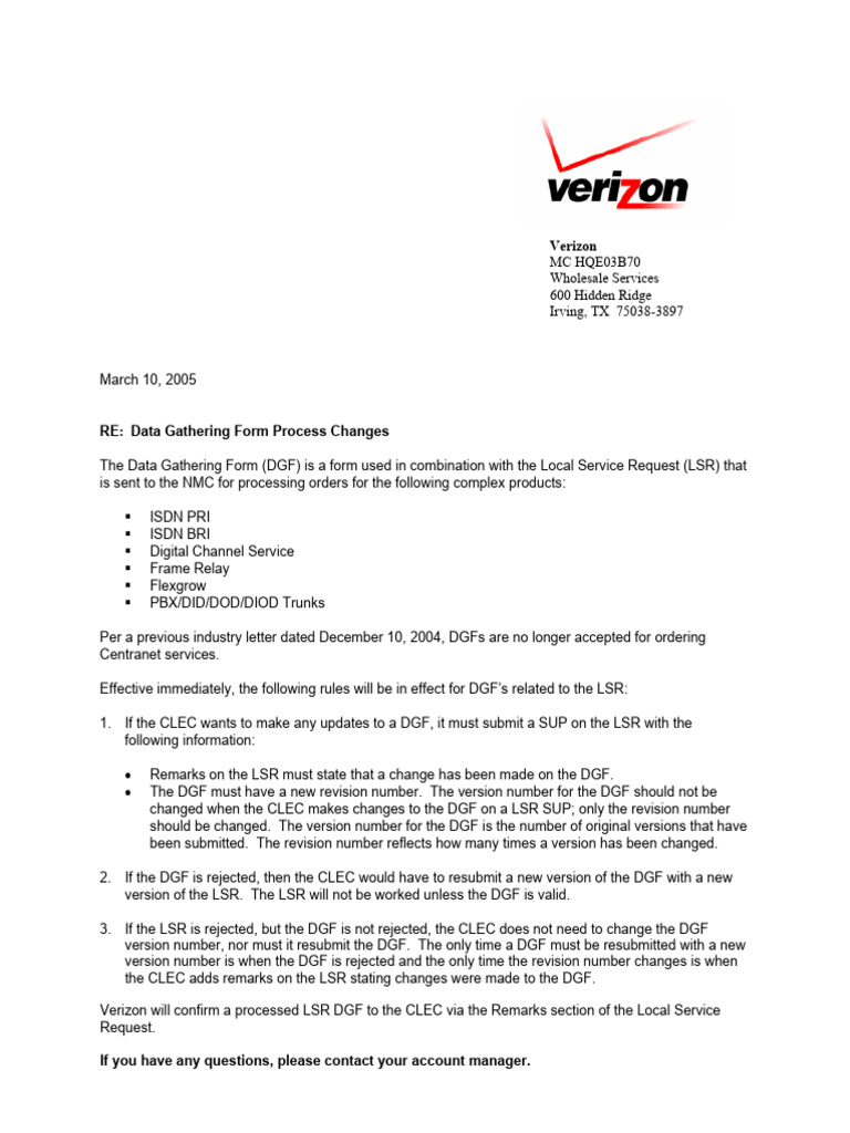 Verizon Letterhead | PDF