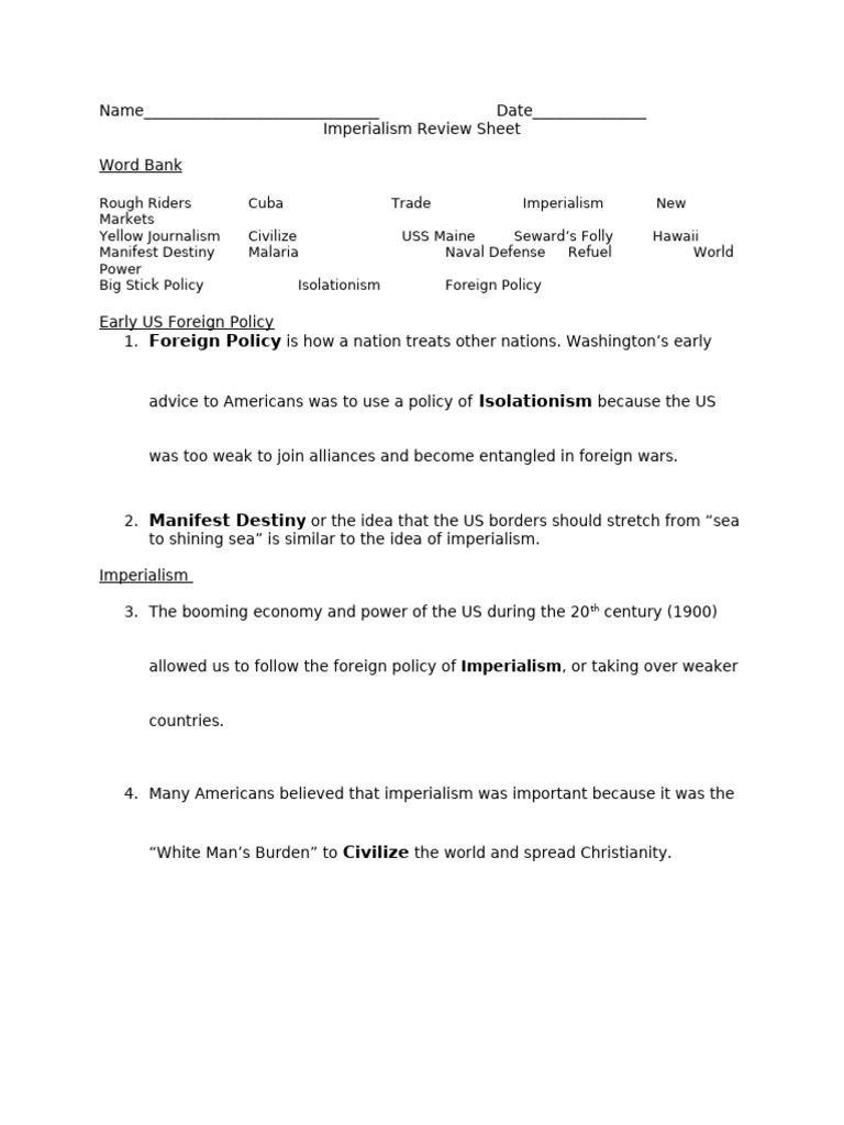Donovan McDonough - Imperialism Review Answer Key | PDF | Imperialism ...
