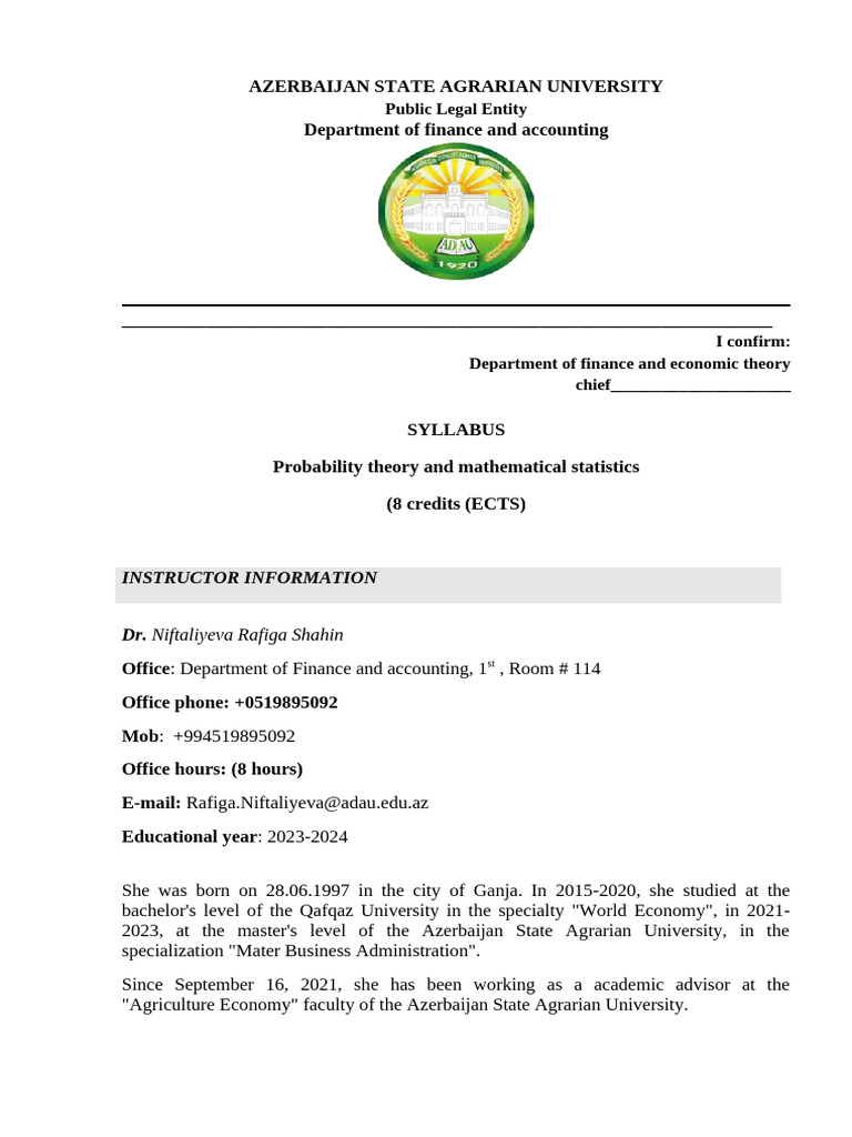 Prob Theory Syllabus | PDF | Probability Distribution | Statistics