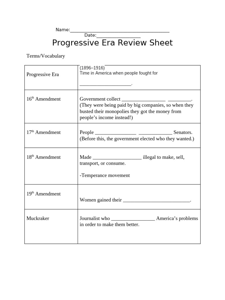 Donovan McDonough - Progressive Era Review Sheet | PDF | Progressive ...