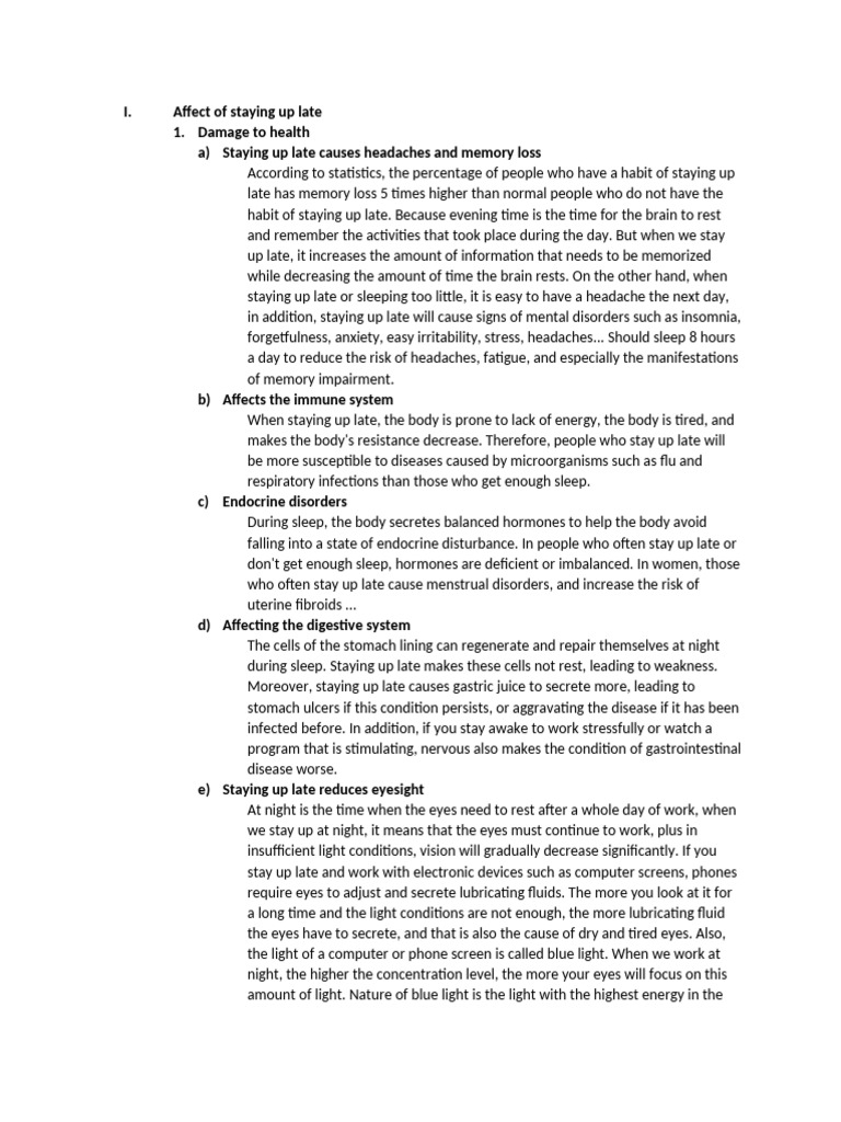Effects of Staying Up Late on Health | PDF | Cardiovascular Diseases ...