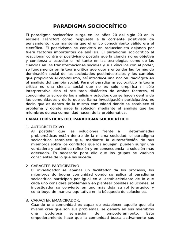 Paradigma Sociocrítico | PDF | Jürgen Habermas | Conocimiento